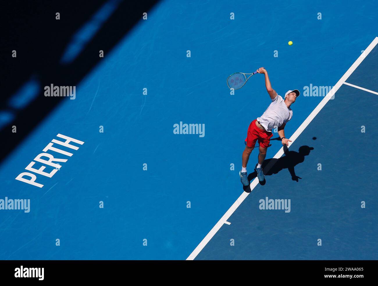Perth, Australia. 3rd Jan, 2024. Hubert Hurkacz of Poland serves to ...