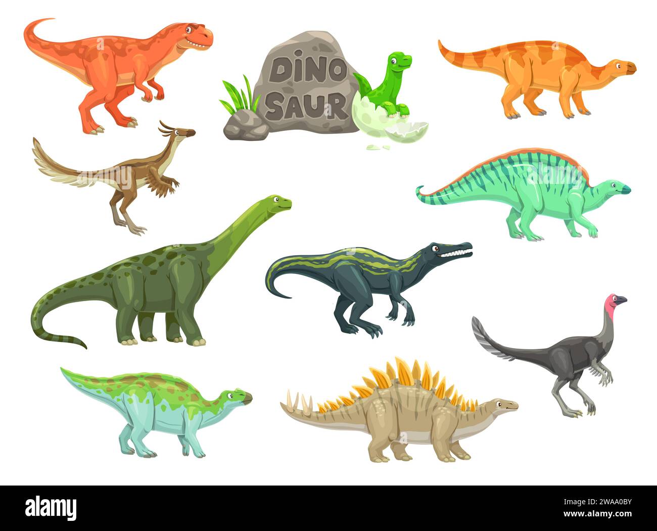 Cartoon dinosaur funny characters. Prehistoric reptile, paleontology ...