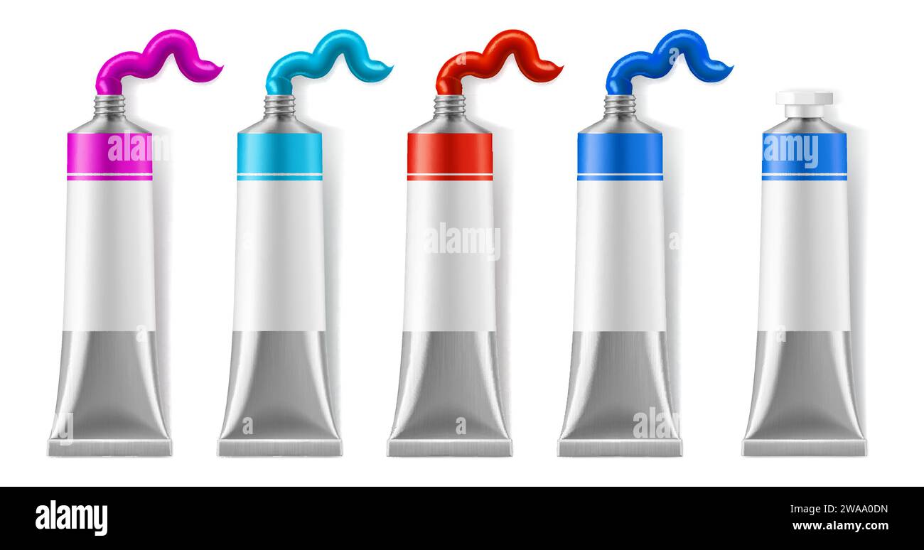 Oil paint realistic tubes packaging mockup. Acrylic paint packaging or ...