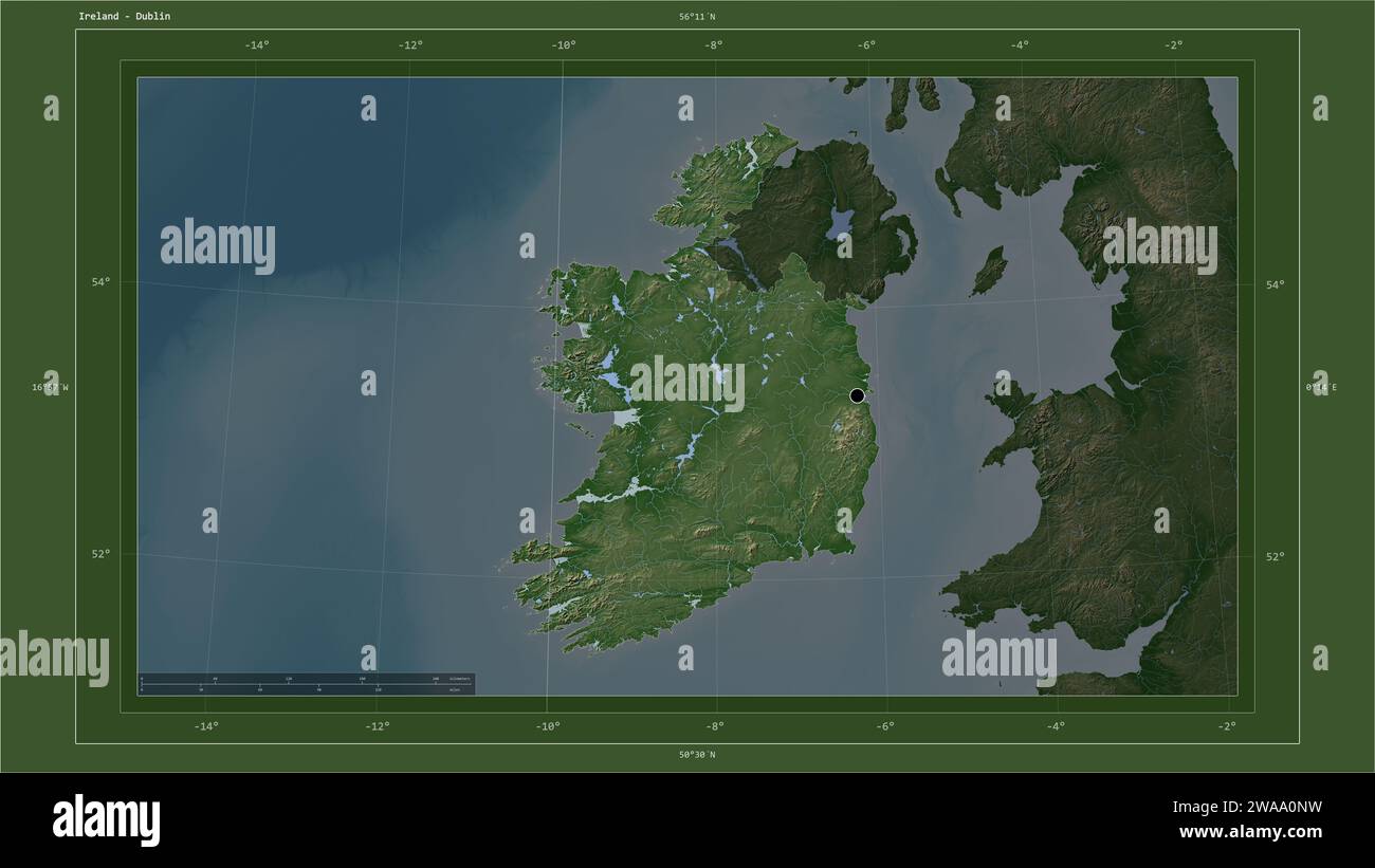 Ireland highlighted on a Pale colored elevation map with lakes and ...