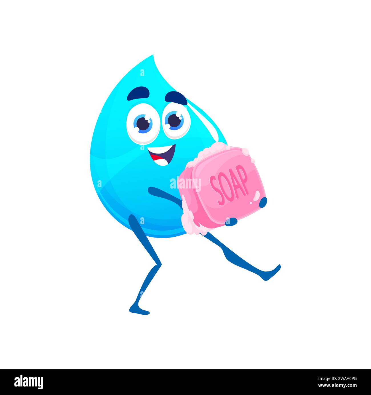Cartoon happy water drop character with soap. Personal hygiene and ...