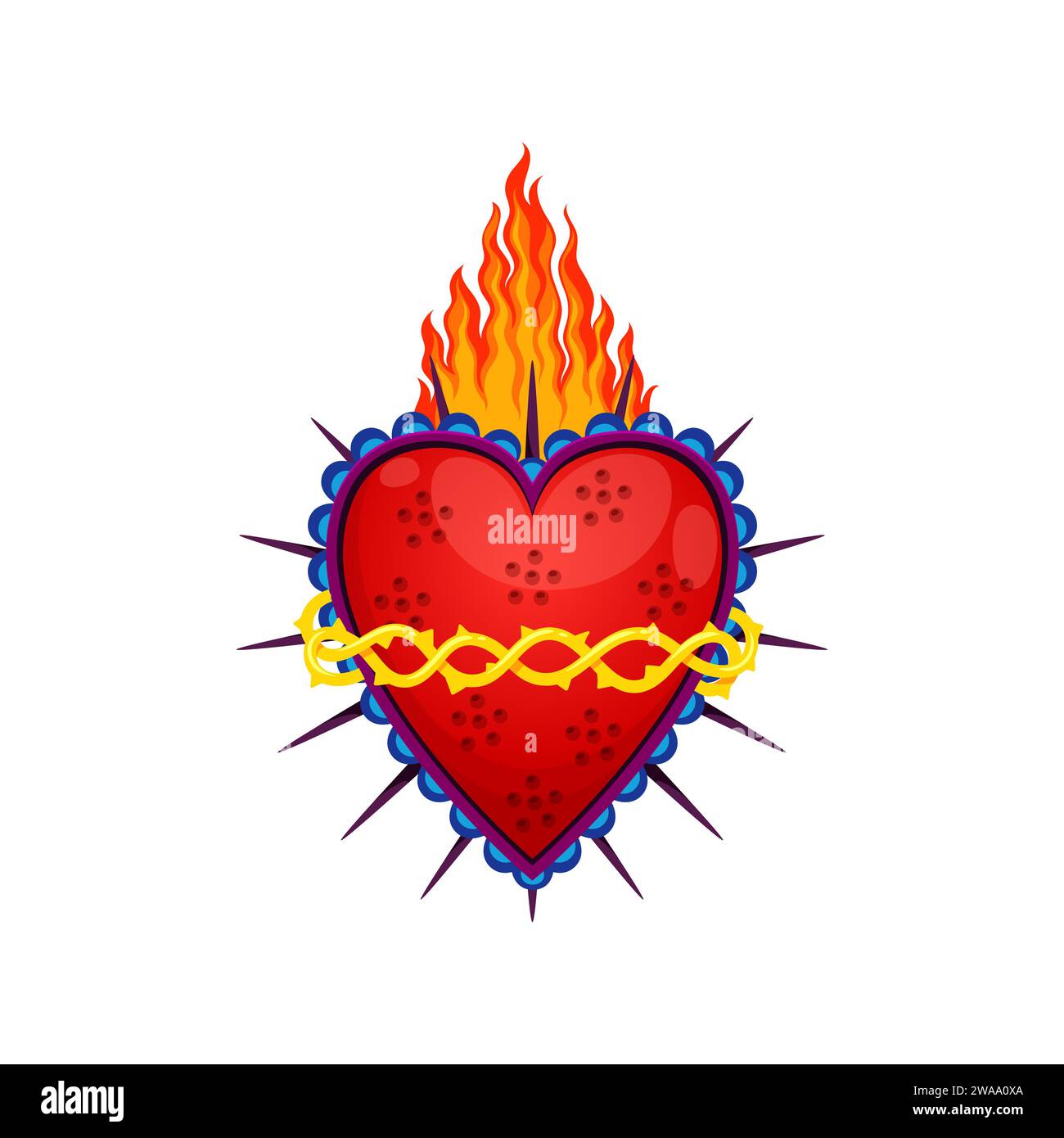 Mexican sacred heart tattoo and symbol. Isolated cartoon vector flaming ...