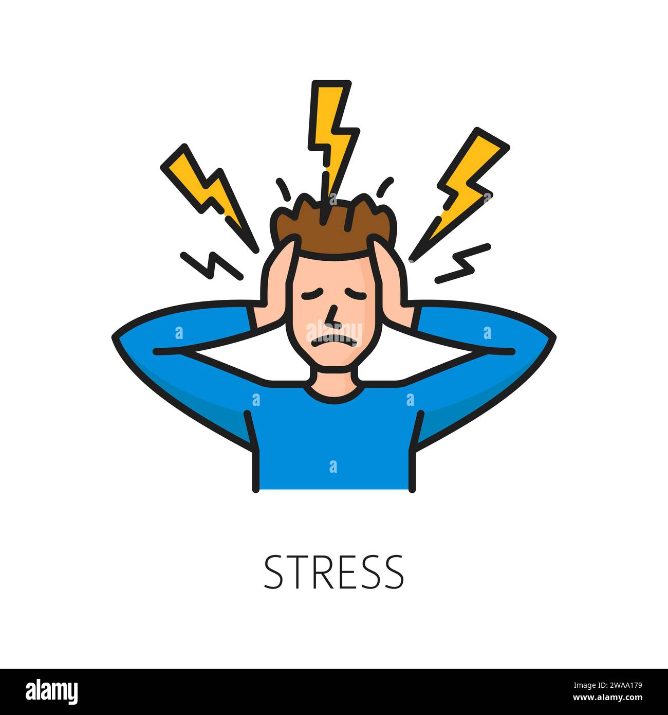 Stress psychological disorder problem, mental health vector linear icon ...