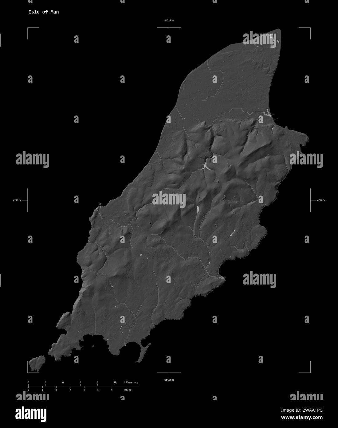 Shape of a Bilevel elevation map with lakes and rivers of the Isle of ...