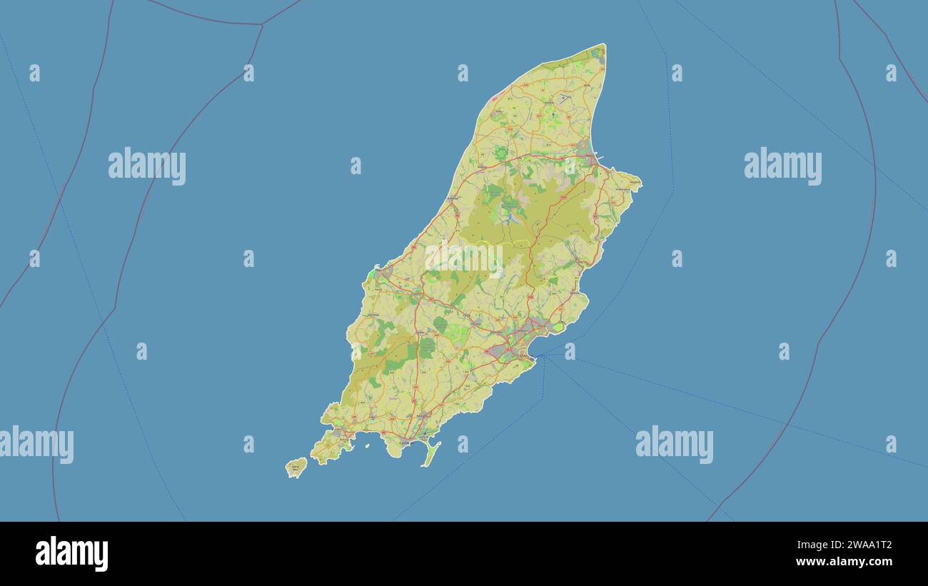 Isle of Man outlined on a topographic, OSM standard style map Stock Photo - Alamy