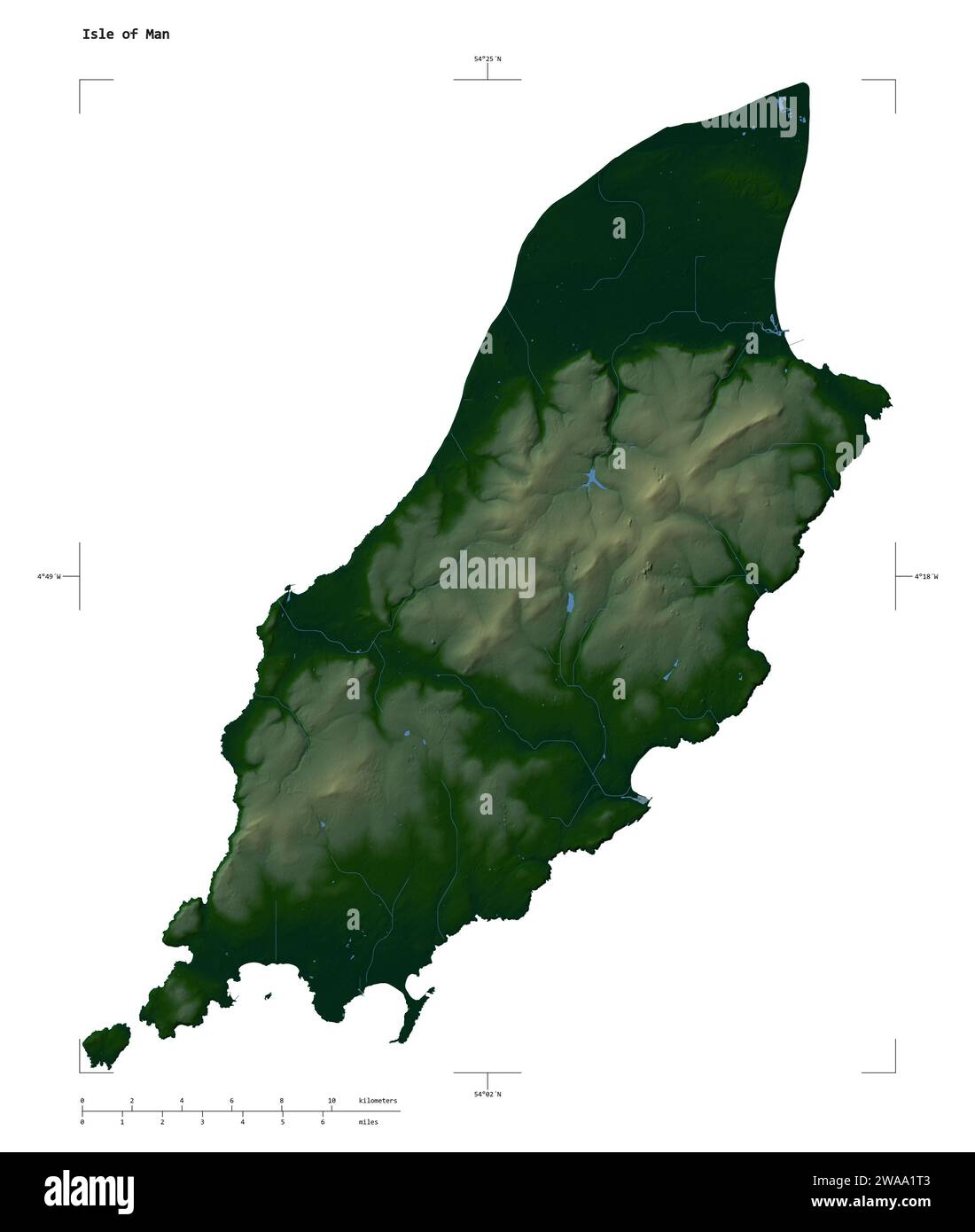 Shape of a Colored elevation map with lakes and rivers of the Isle of ...