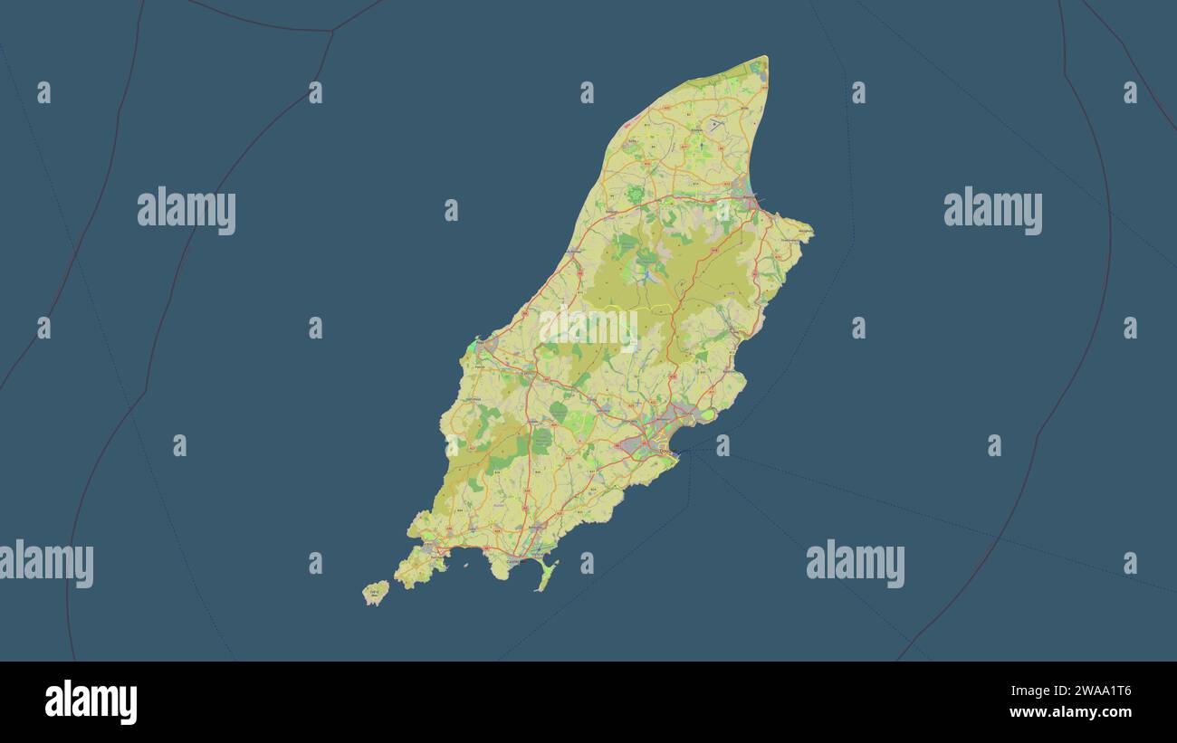 Isle of Man highlighted on a topographic, OSM standard style map Stock ...