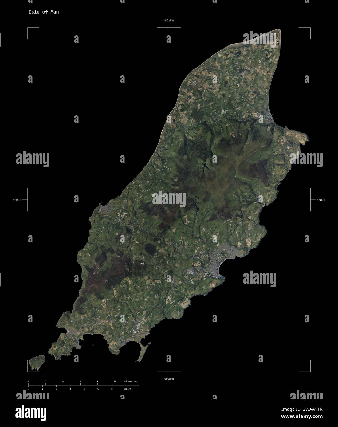 Shape of a high resolution satellite map of the Isle of Man, with ...