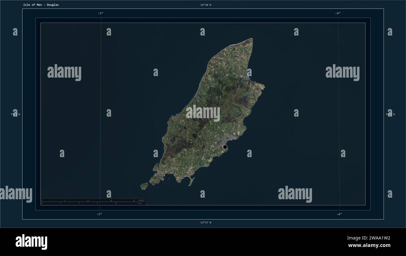 Isle of Man highlighted on a high resolution satellite map map with the ...