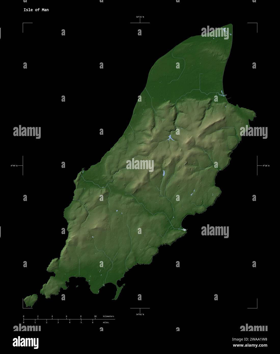 Shape of a Pale colored elevation map with lakes and rivers of the Isle ...