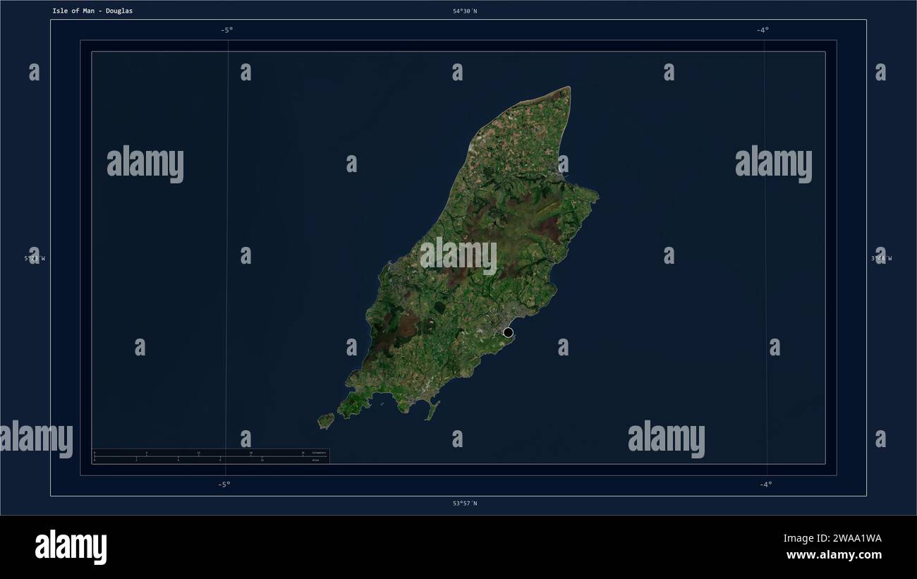 Isle of Man highlighted on a low resolution satellite map map with the ...