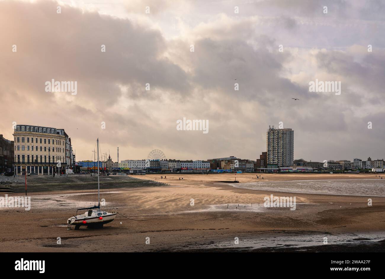 Margate seafront low tide on a cold December day in the north east Kent ...