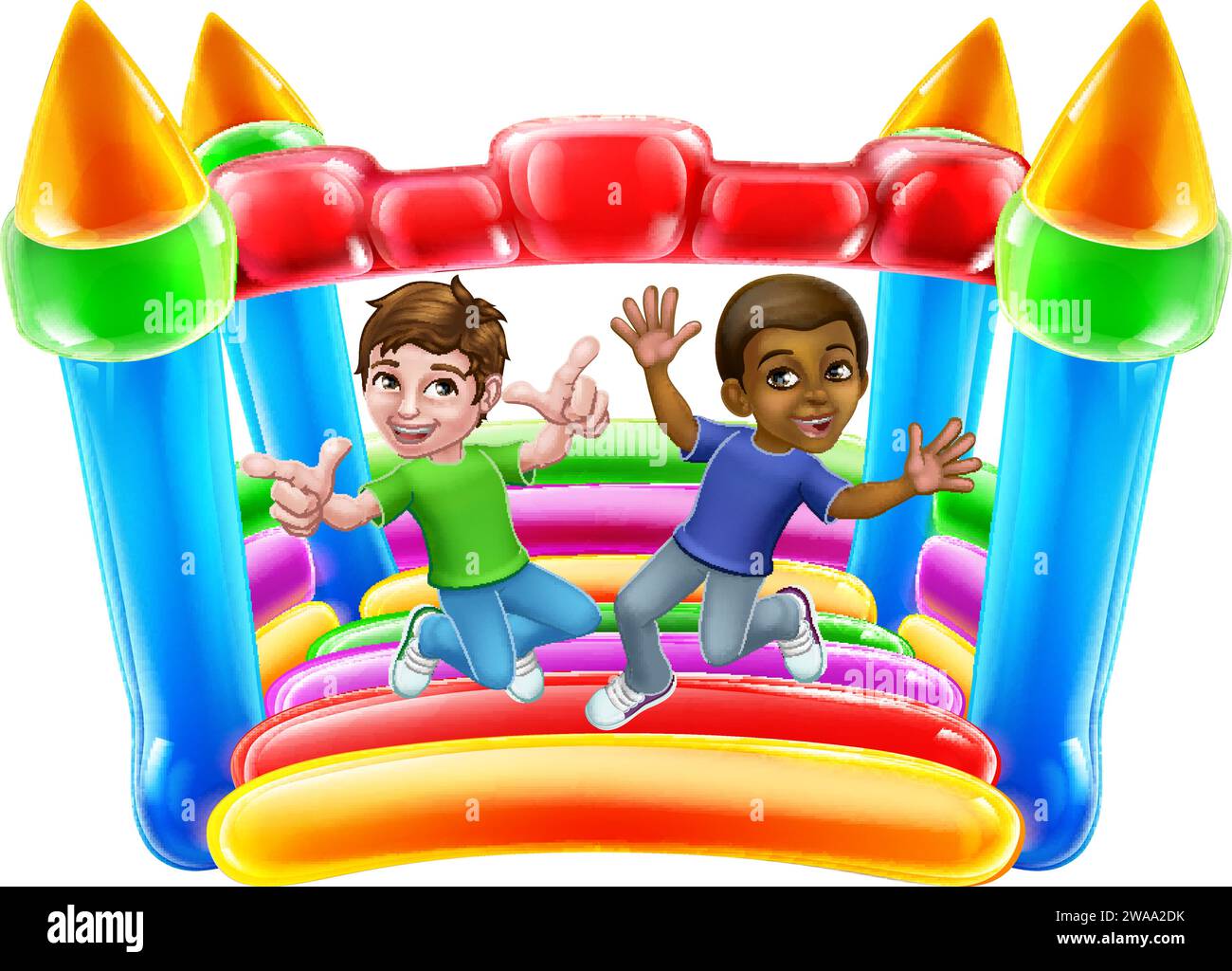 Bouncy House Castle Jumping Boys Kids Cartoon Stock Vector Image & Art ...