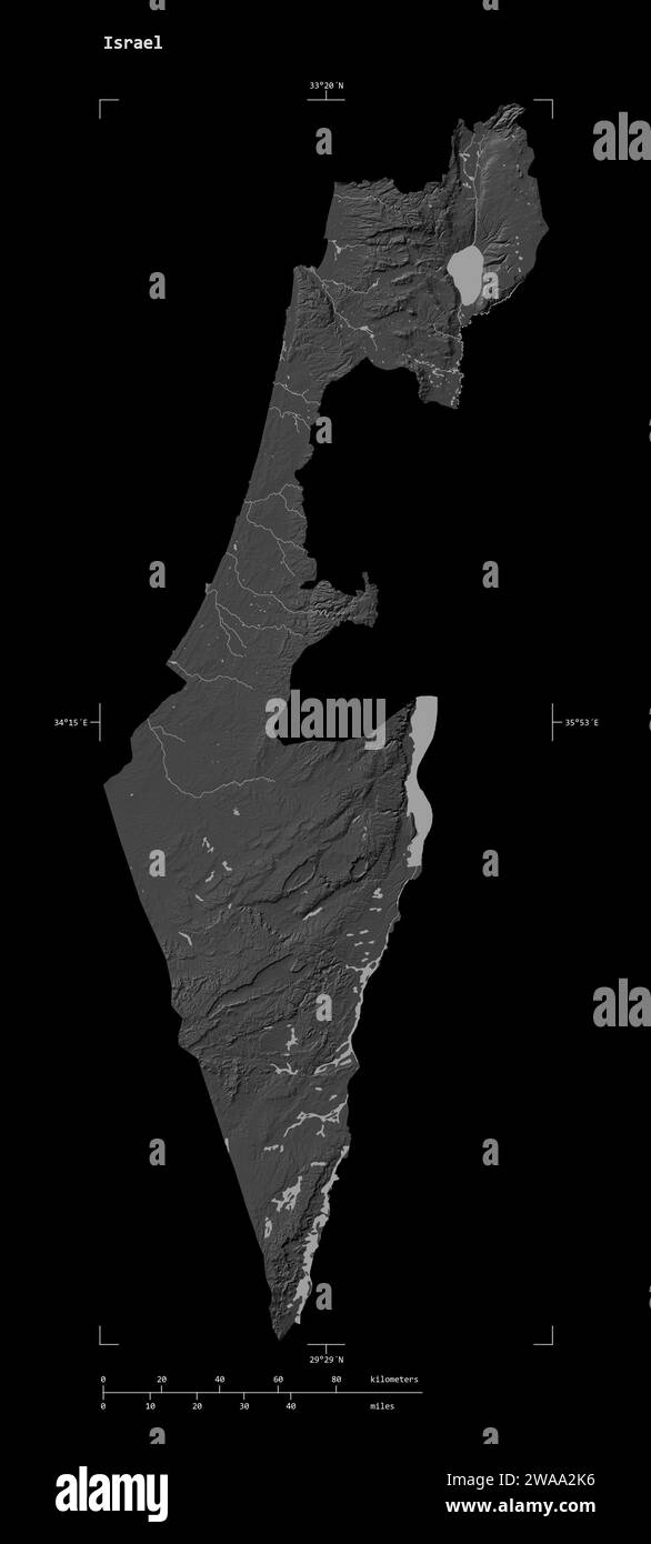 Shape of a Bilevel elevation map with lakes and rivers of the Israel ...