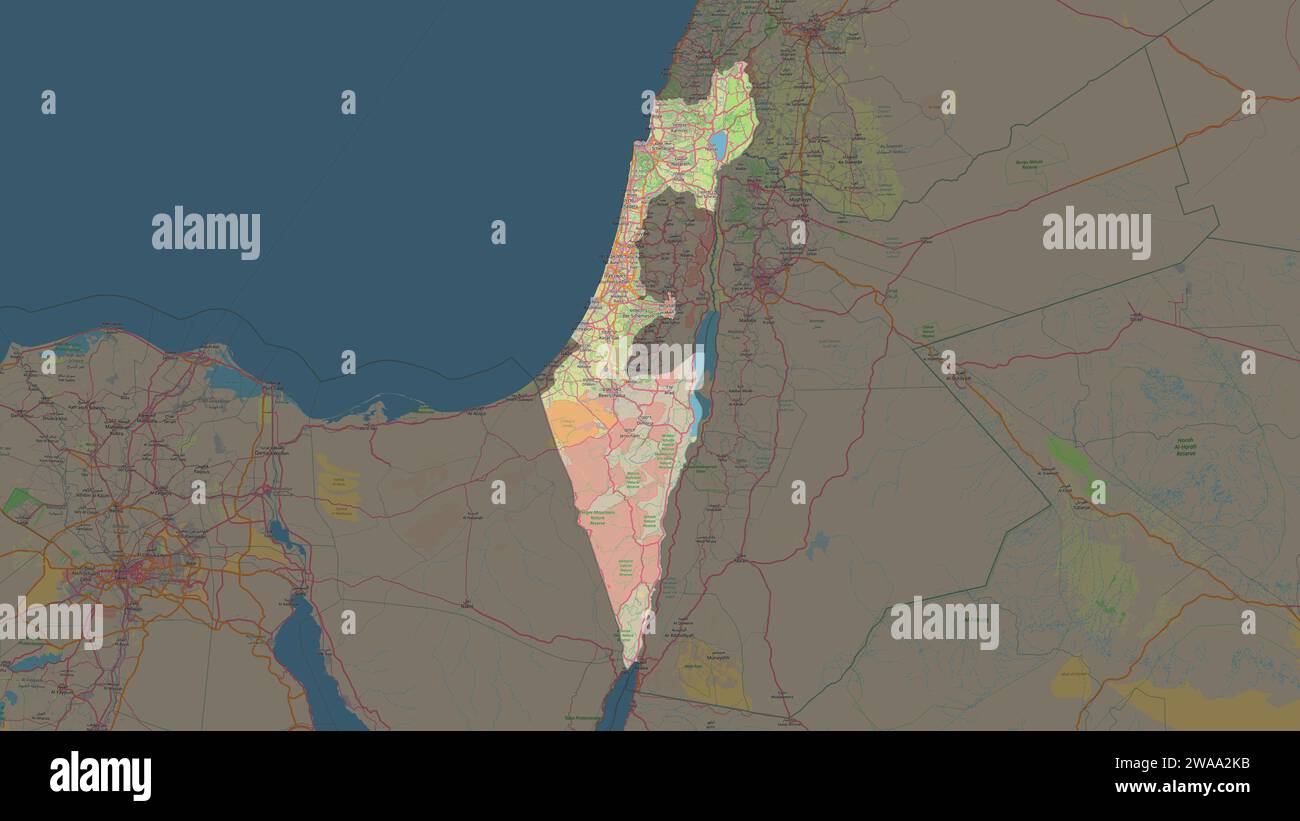 Israel highlighted on a topographic, OSM Germany style map Stock Photo ...