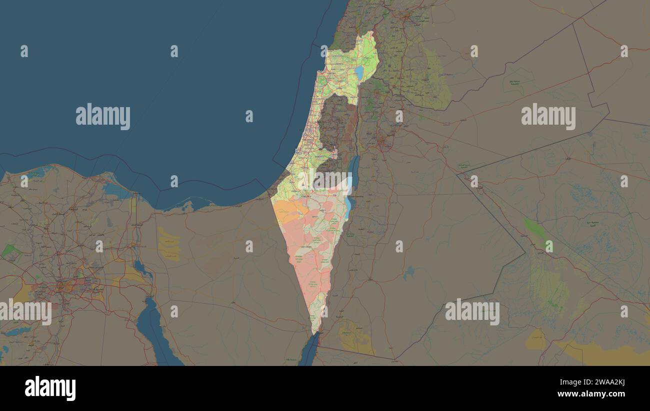 Israel highlighted on a topographic, OSM standard style map Stock Photo ...