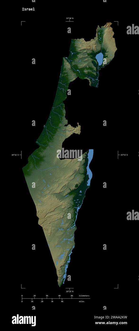 Shape of a Colored elevation map with lakes and rivers of the Israel ...