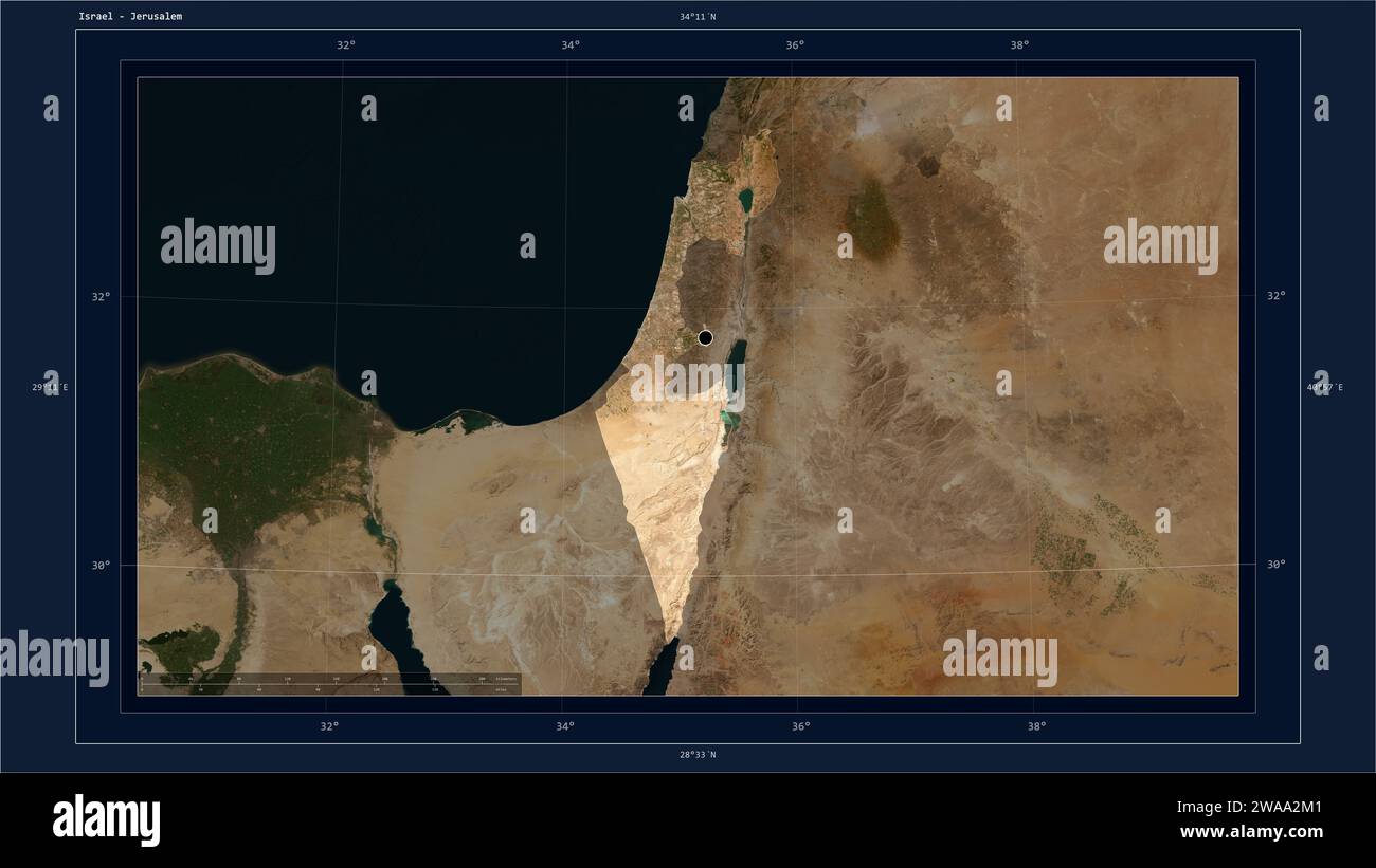 Israel highlighted on a low resolution satellite map map with the ...
