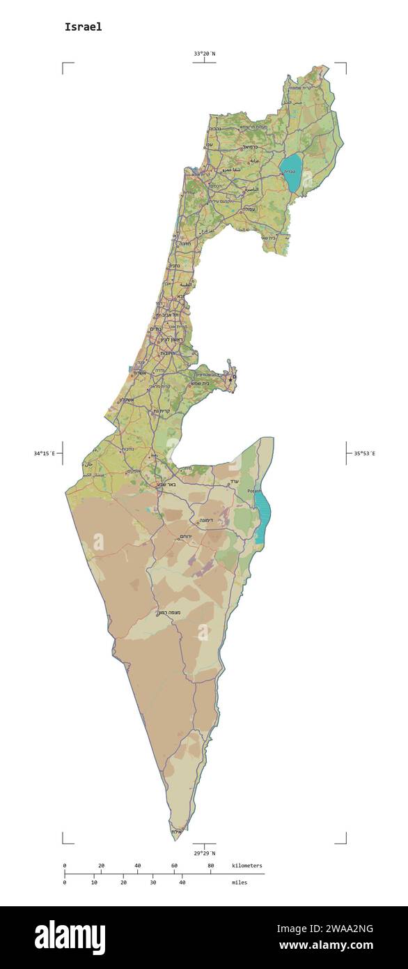 Shape of a topographic, OSM Humanitarian style map of the Israel, with ...
