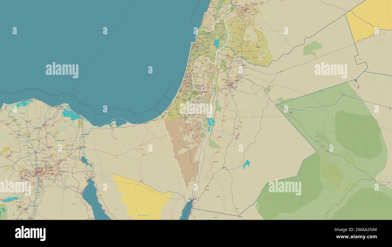 Israel outlined on a topographic, OSM Humanitarian style map Stock ...
