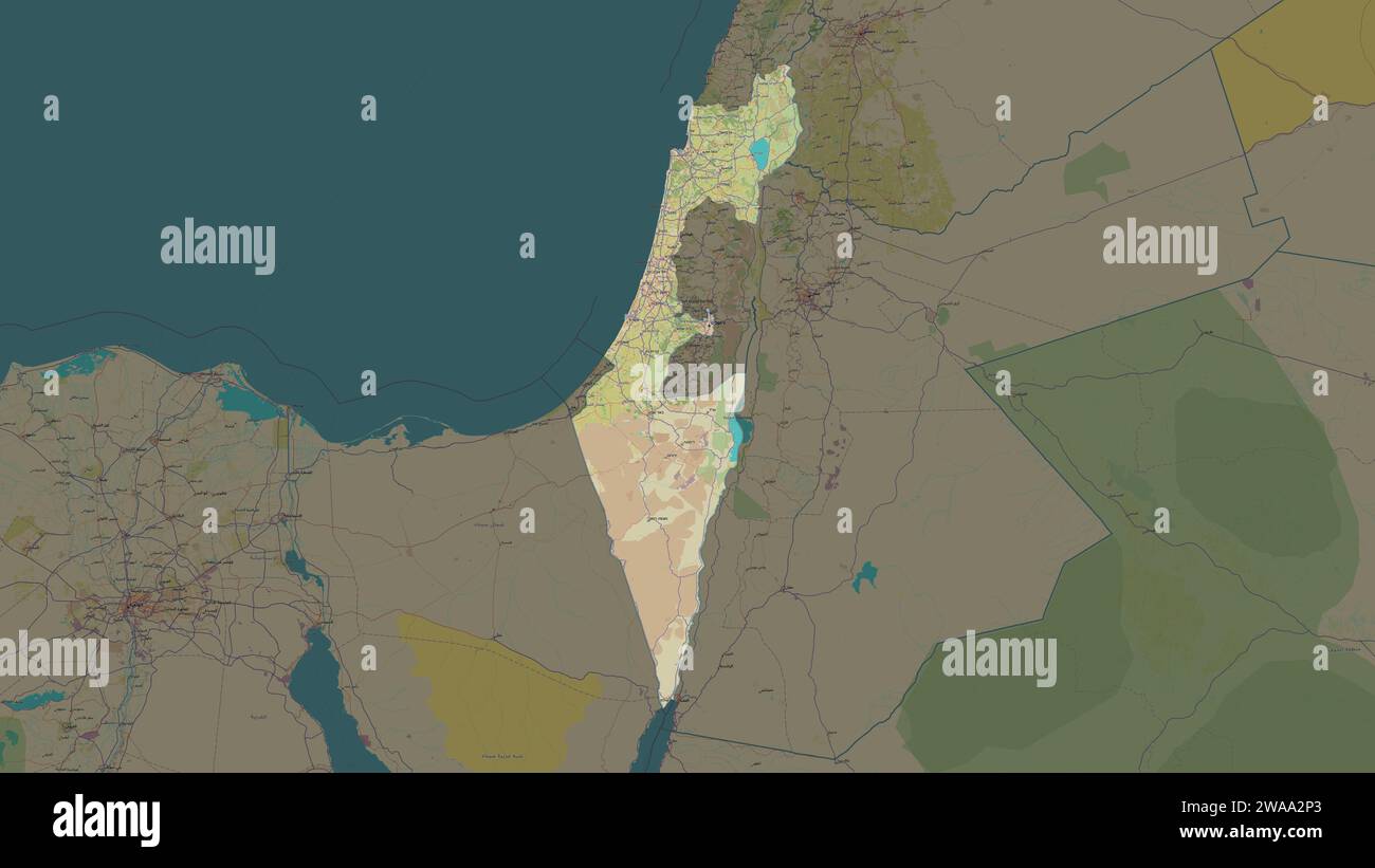 Israel highlighted on a topographic, OSM Humanitarian style map Stock ...