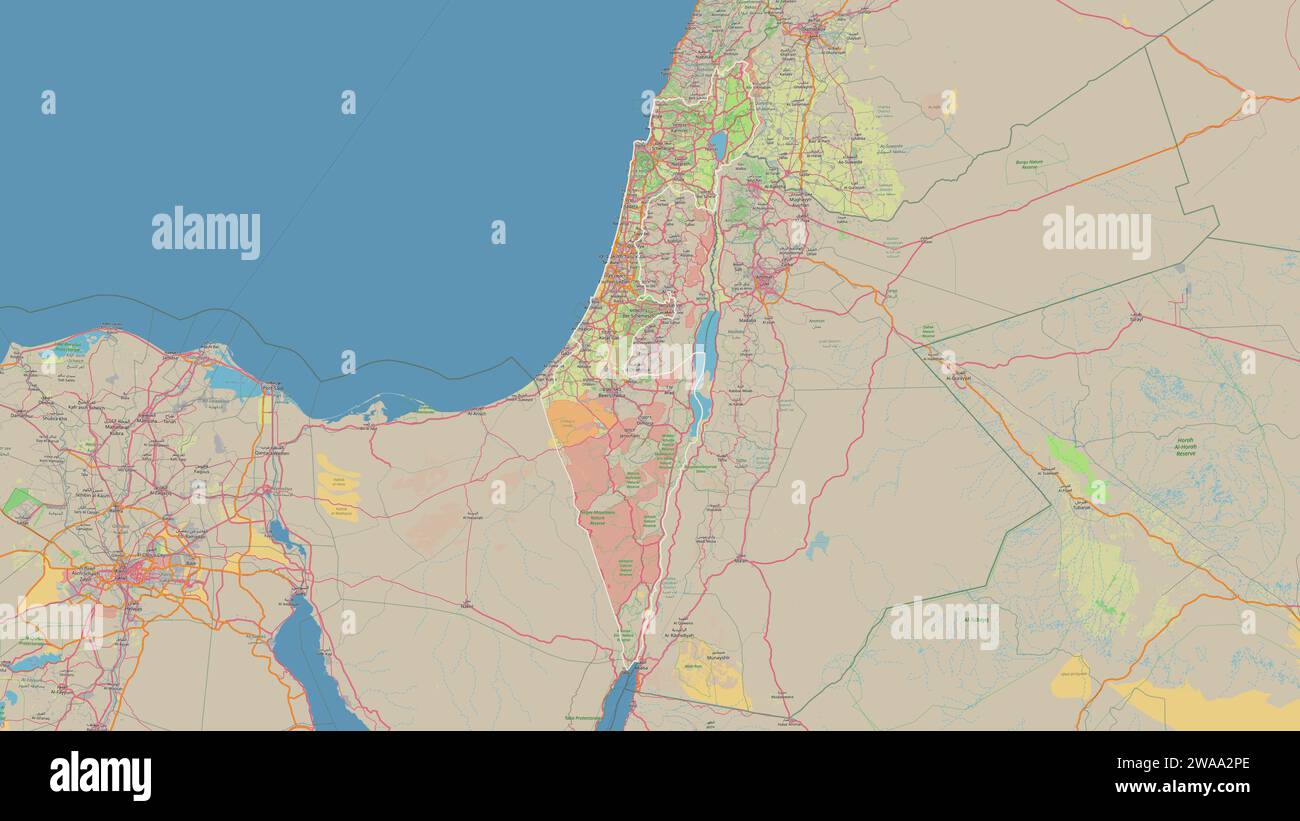 Israel outlined on a topographic, OSM Germany style map Stock Photo - Alamy