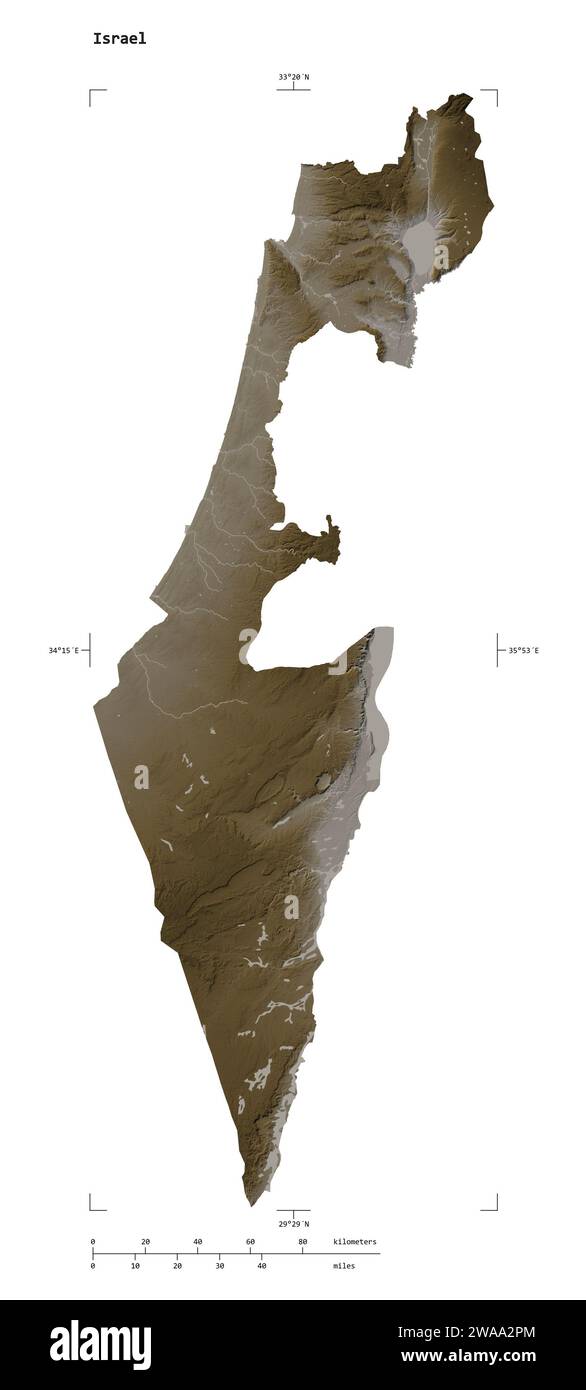 Shape of a elevation map colored in sepia tones with lakes and rivers ...
