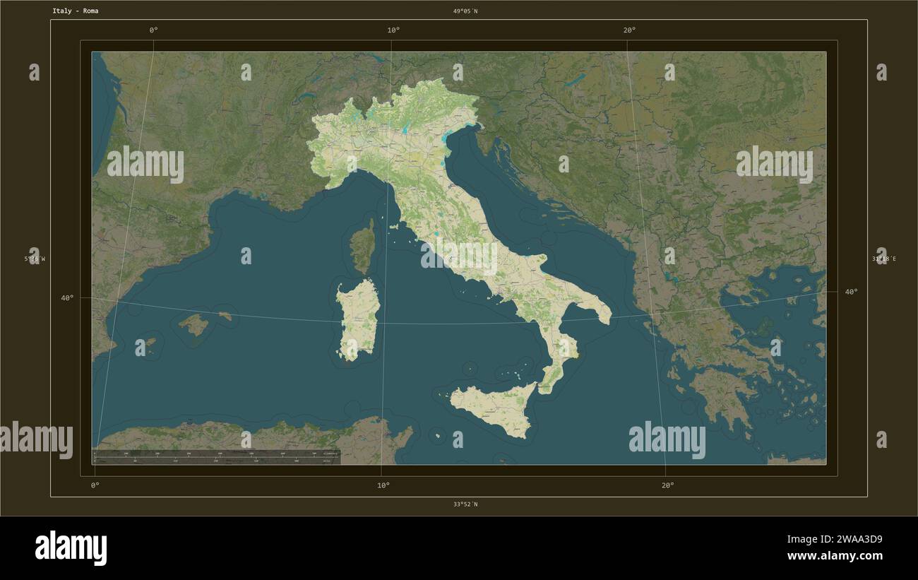 Italy highlighted on a topographic, OSM Humanitarian style map map with ...