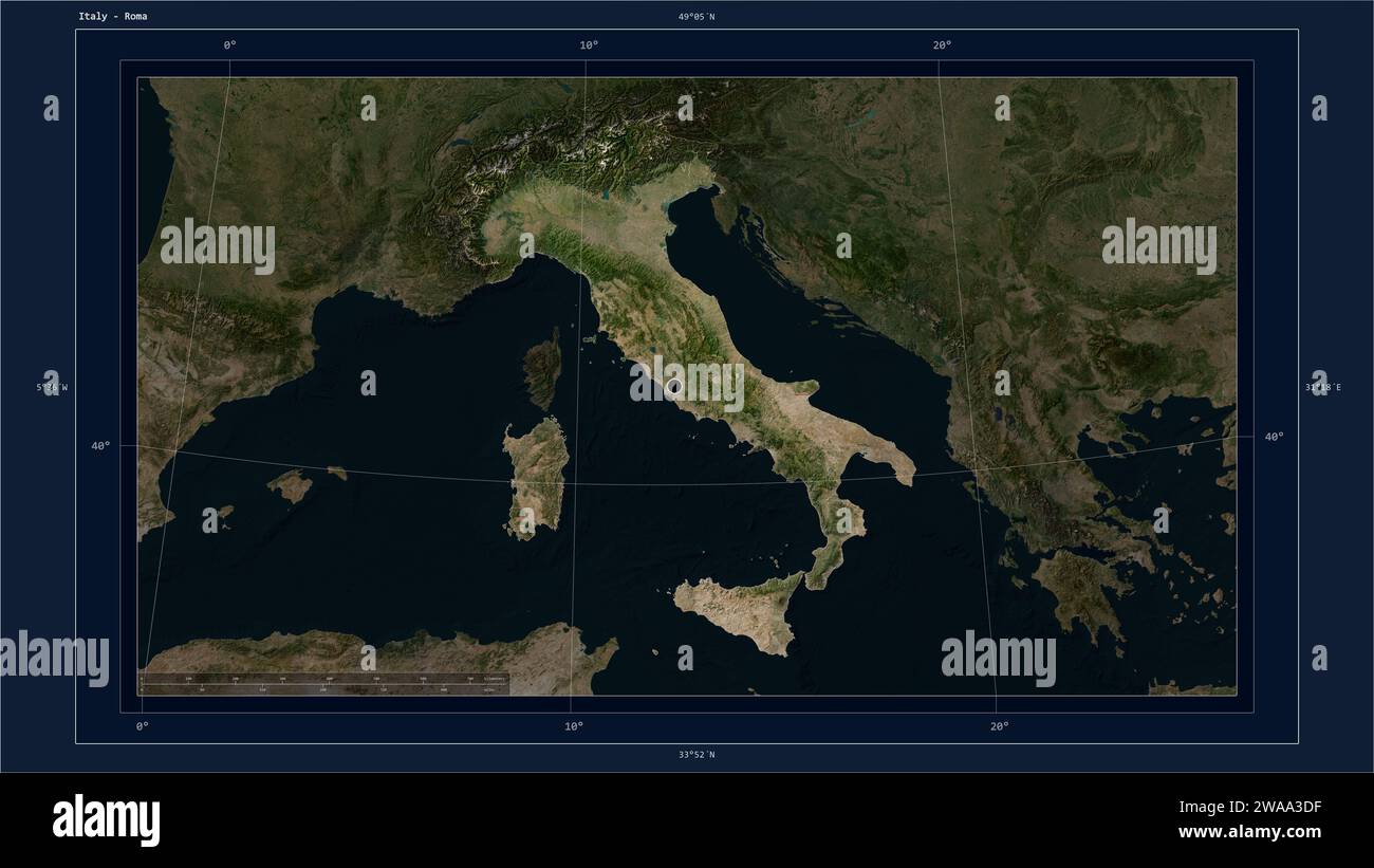 Italy highlighted on a low resolution satellite map map with the ...