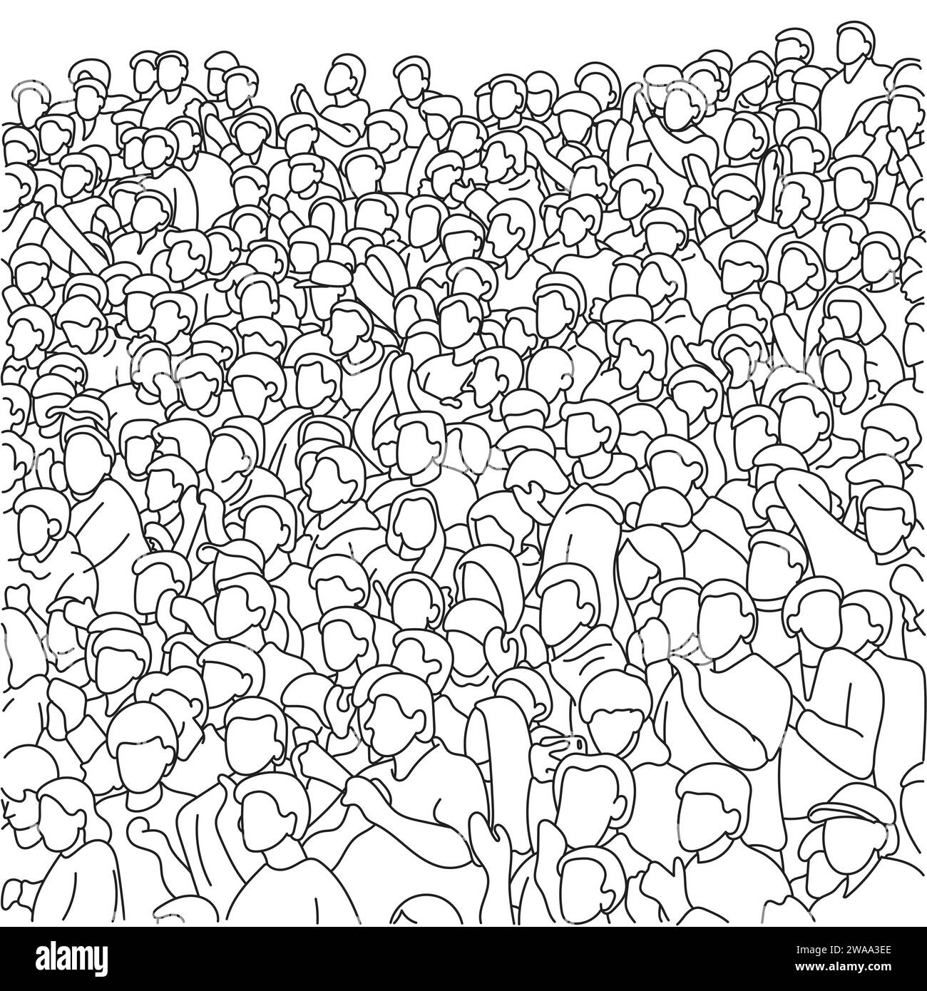 people crowded on stadium to cheer sport black line illustration vector ...