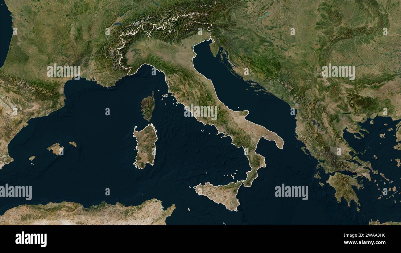 Italy outlined on a low resolution satellite map Stock Photo - Alamy