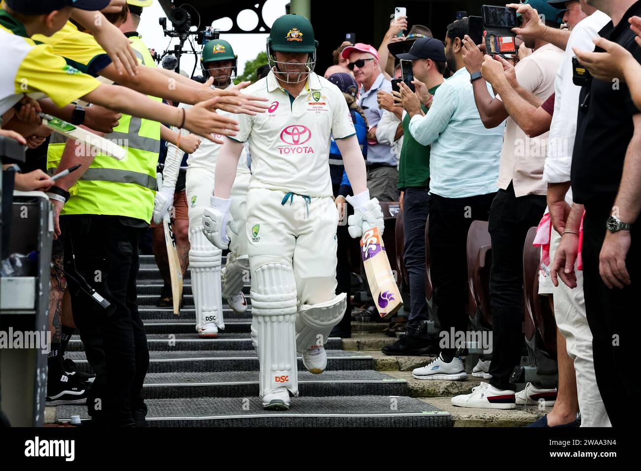 Sydney, Australia, 3 January, 2024. David Warner of Australia enters ...