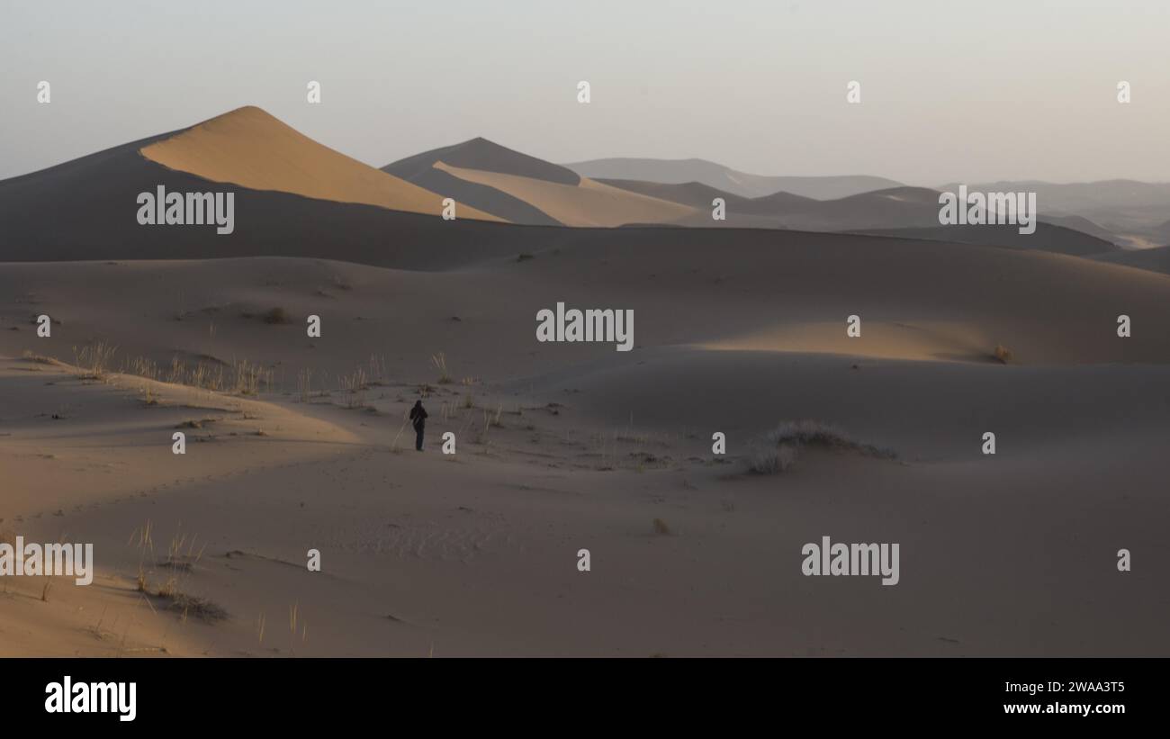 Aerial photo shows the Badain Jaran Desert of Alxa Right Banner, north ...