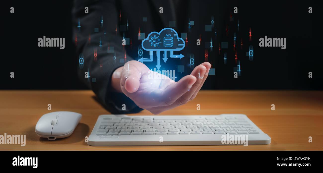 Businessman shows icon on using artificial intelligence (Ai) technology ...