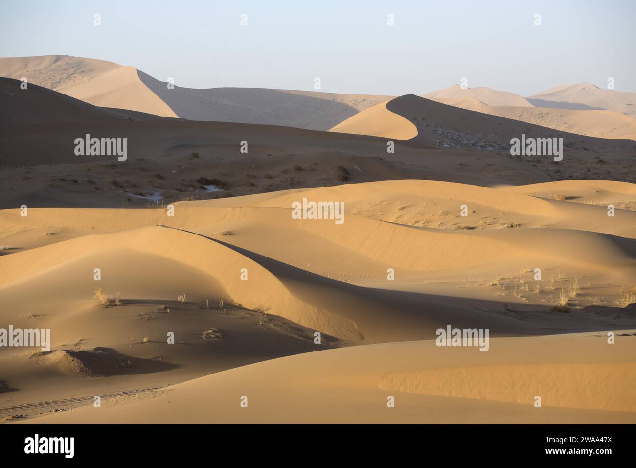 Aerial photo shows the Badain Jaran Desert of Alxa Right Banner, north ...