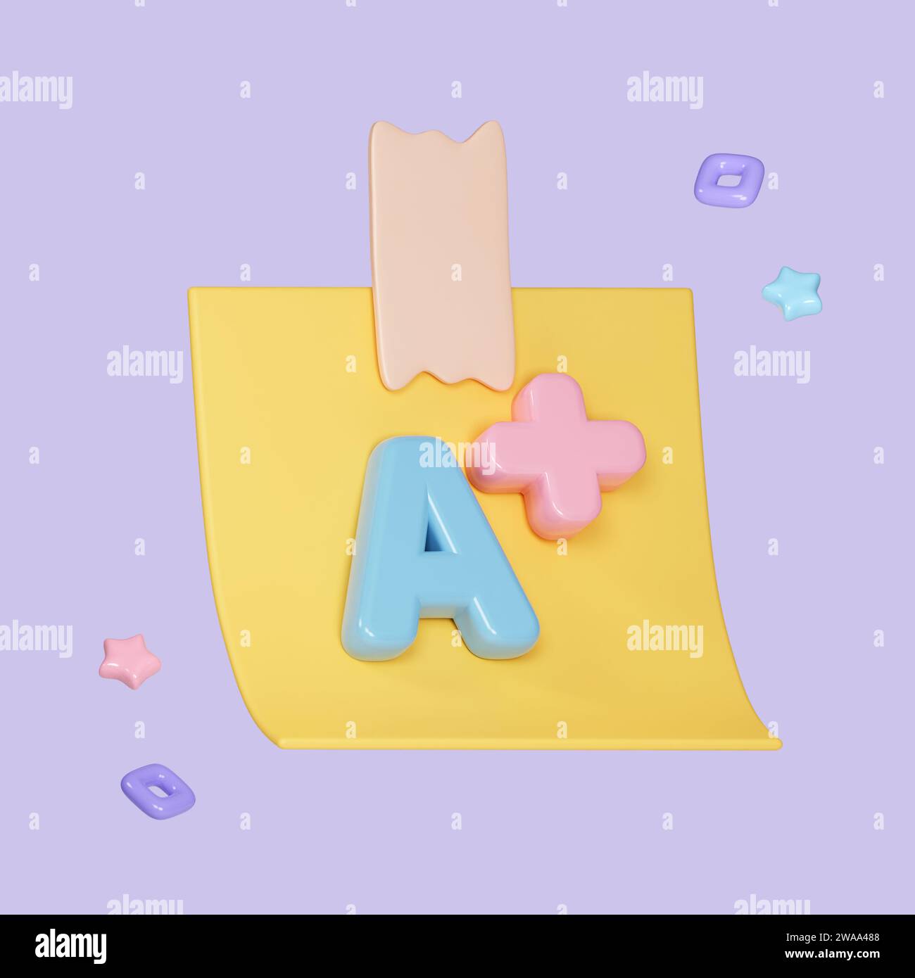 3D exam results paper and a plus score 3d icon isolated on pastel ...