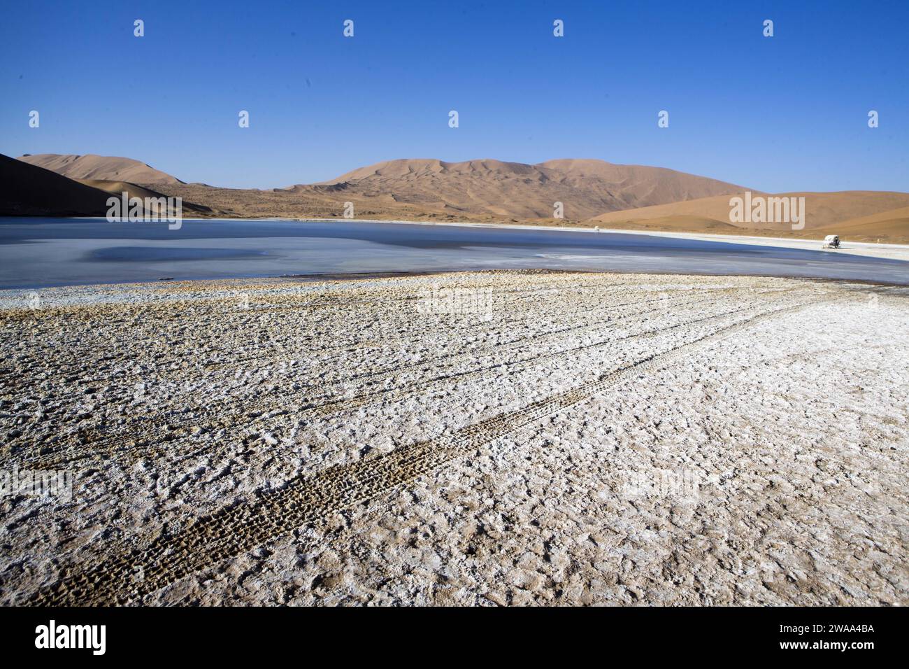 Aerial photo shows the Badain Jaran Desert of Alxa Right Banner, north ...