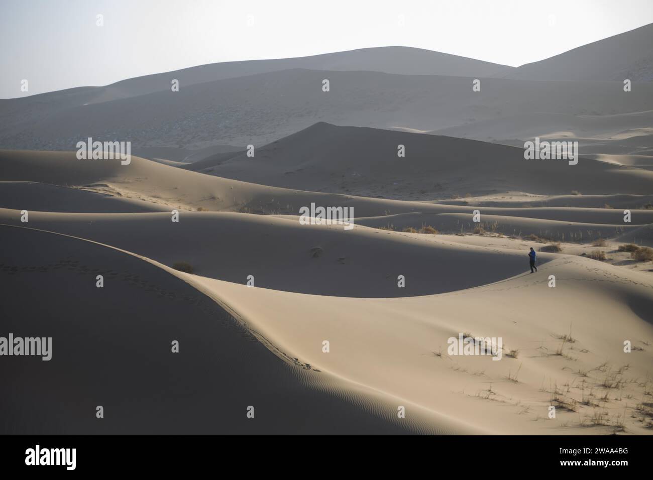 Aerial photo shows the Badain Jaran Desert of Alxa Right Banner, north ...