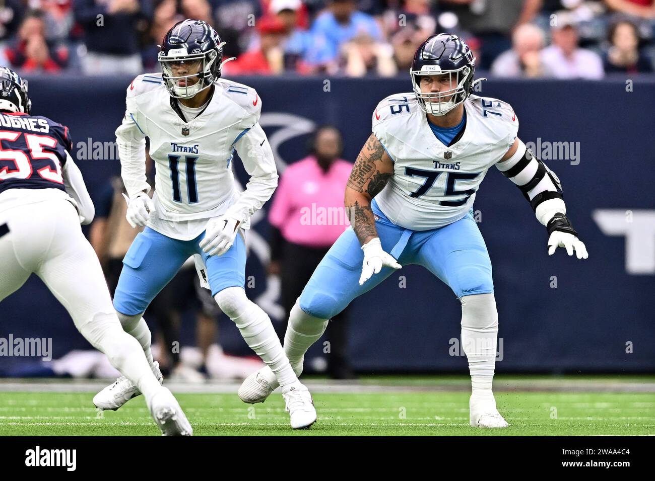 Tennessee Titans offensive tackle Dillon Radunz (75) and wide receiver ...