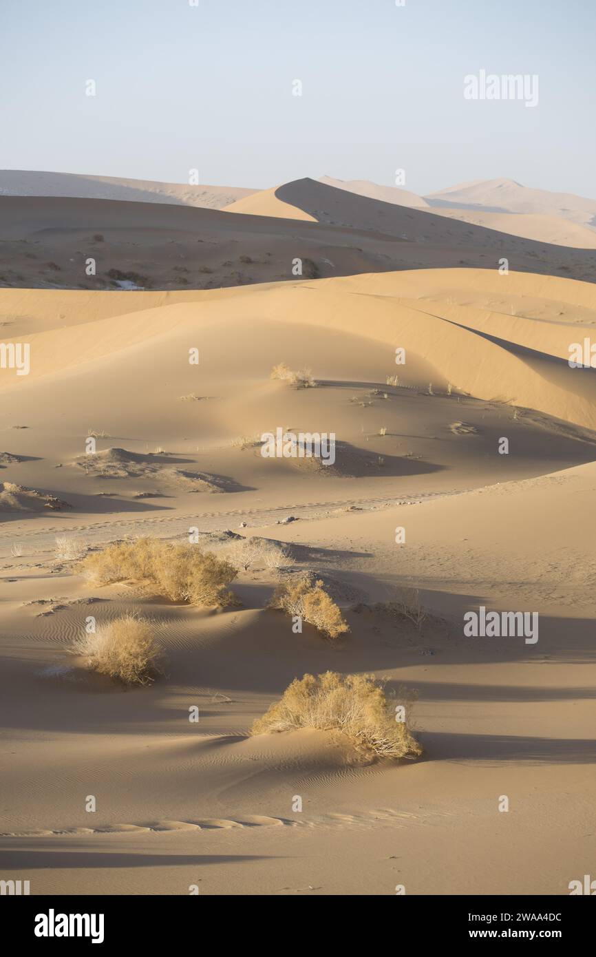 Aerial photo shows the Badain Jaran Desert of Alxa Right Banner, north ...