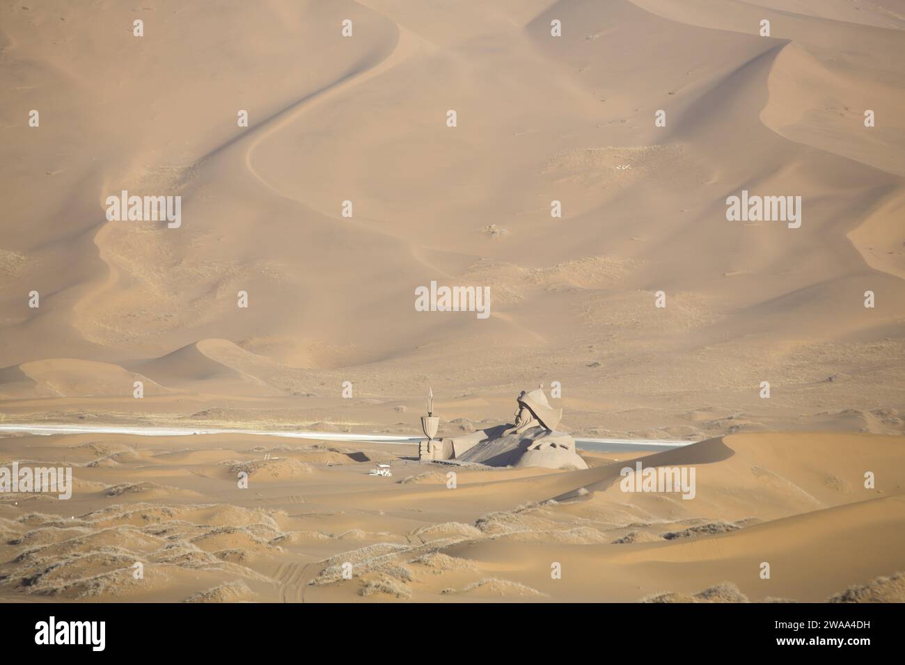 Aerial photo shows the Badain Jaran Desert of Alxa Right Banner, north ...