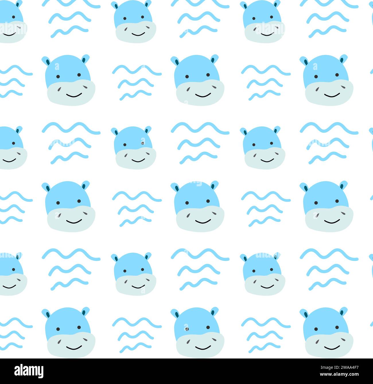 cute hippo and wave simple shape pattern. Vector illustration for ...