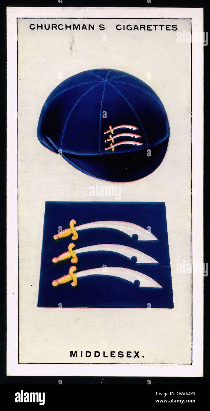 Cricket Colours - Middlesex - Vintage Cigarette Card Illustration Stock ...