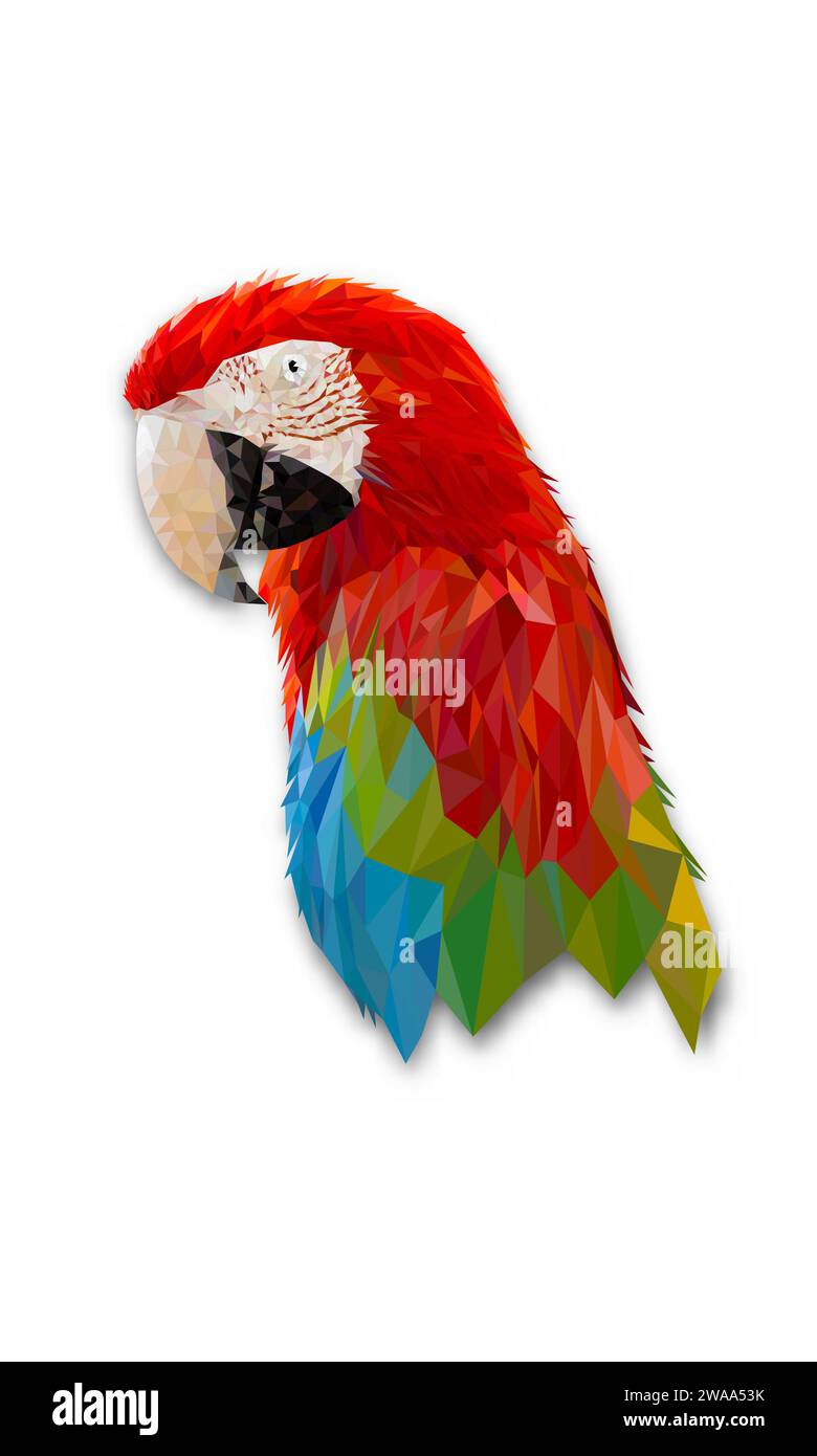 Polygon Graphics Red and green color macaw parrot isolated on a white ...