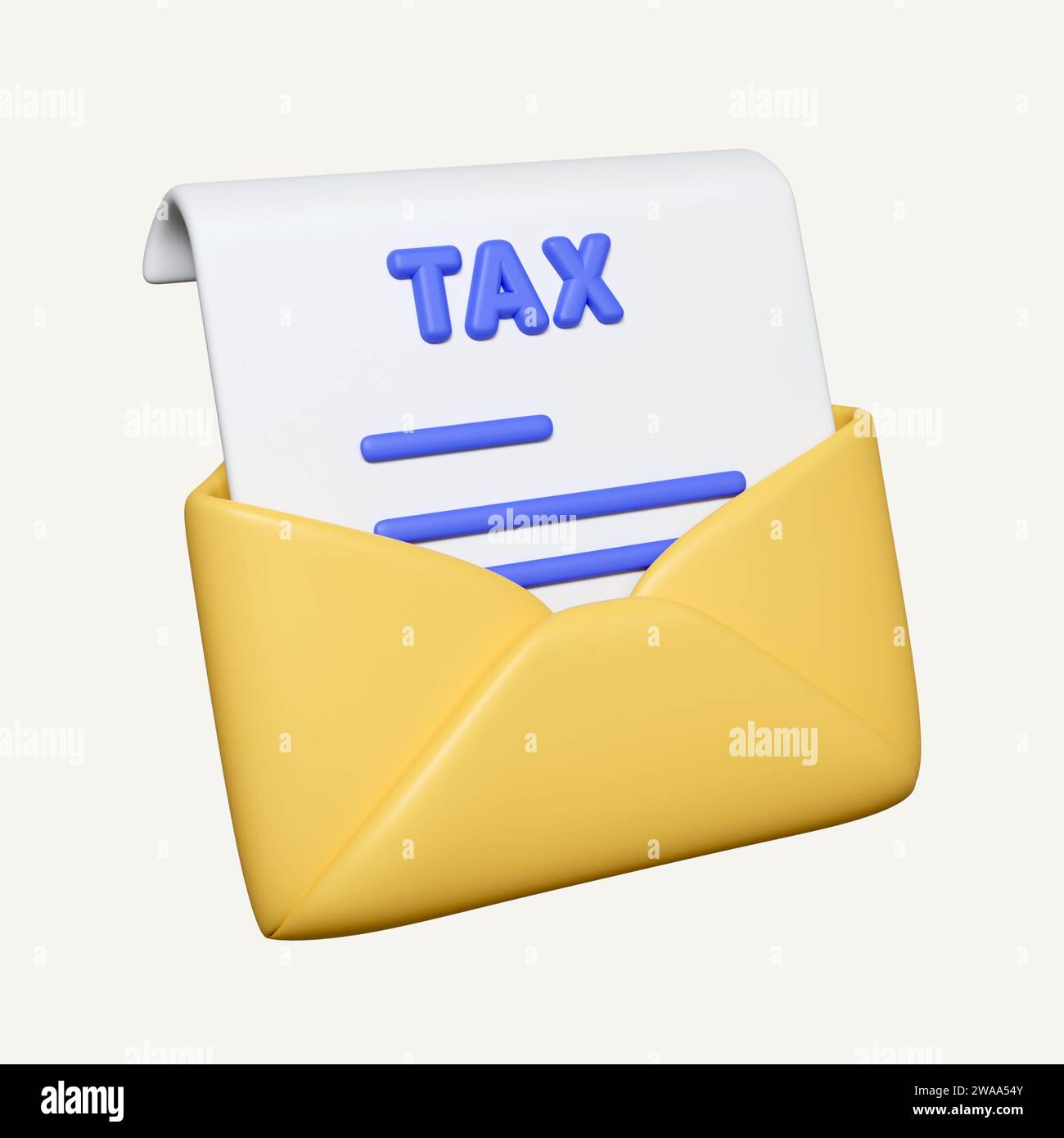 3D Tax document in envelope. Cartoon design icon isolated on white ...