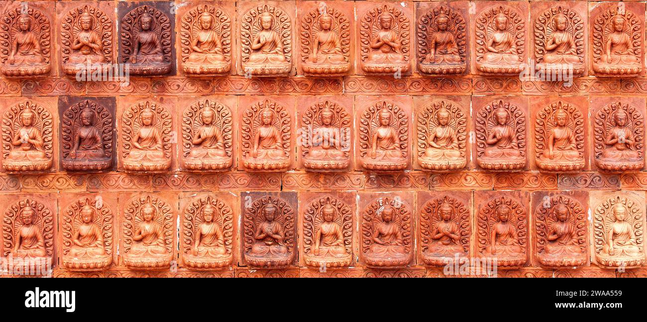 The Red wall texture with Chinese Buddha Stock Photo - Alamy