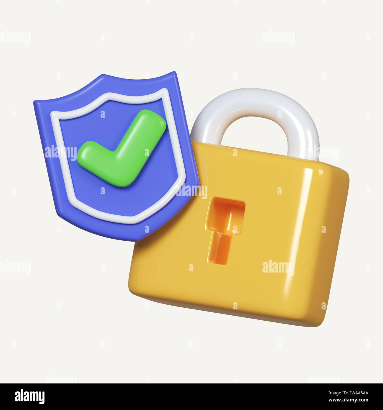 Shield with tick and padlock 3d render. security and safety concept ...