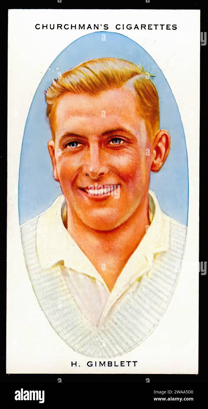 Cricketer Harold Gimblett - Vintage Cigarette Card Illustration Stock ...