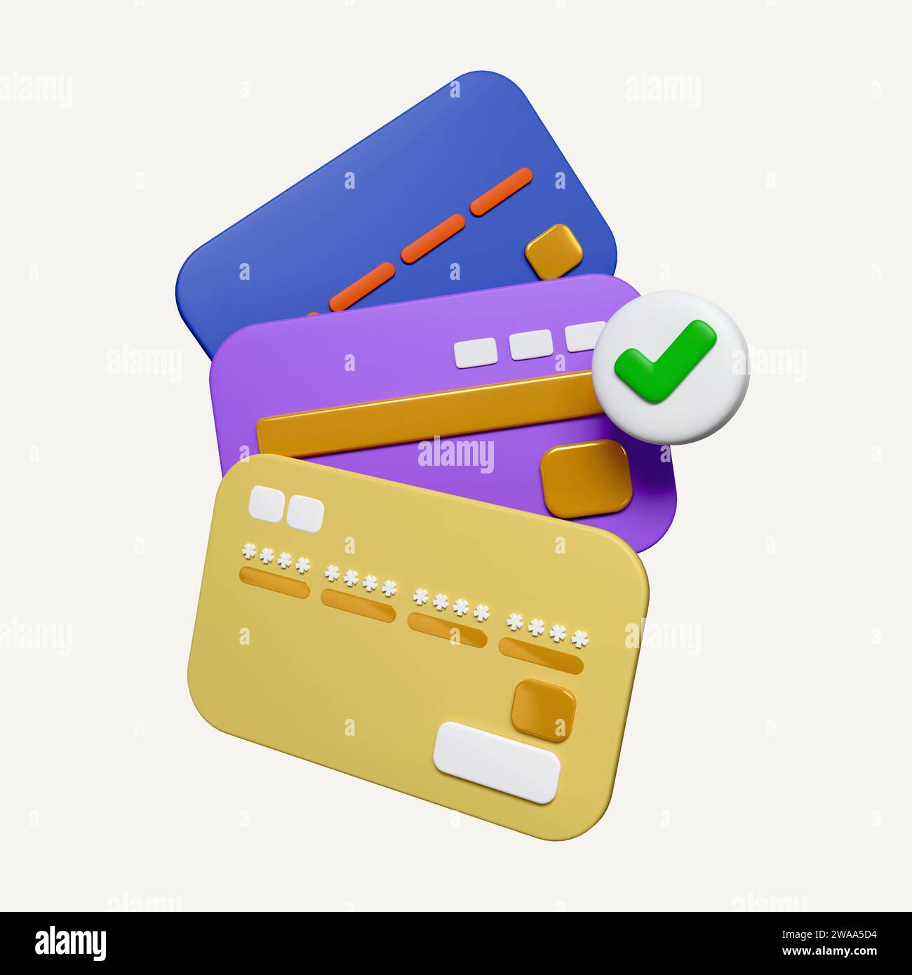 credit cards with green check mark. Done, approved, completed banking ...