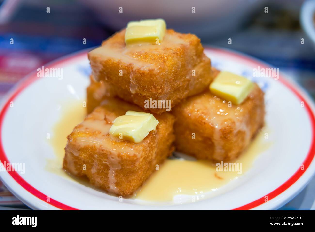 Crispy fried toast bread cubes in Hong Kong style tea restaurant Stock ...